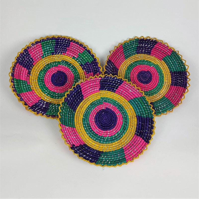 Colorful hand-woven tribal sisal basket - tray – Woshoush Galerie & Trading