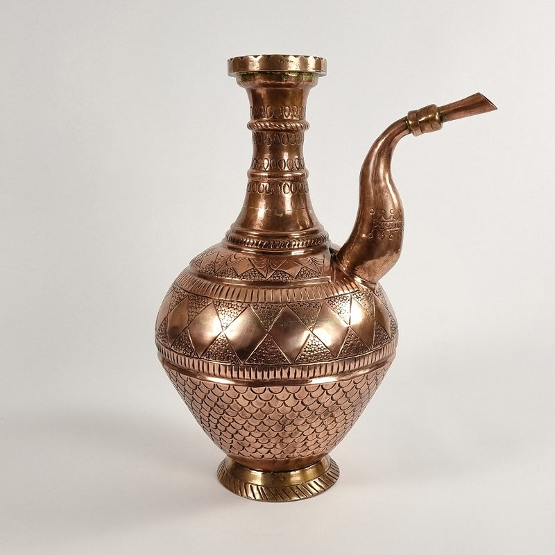 Antique brass Afghan coza water pot with Oriental hammered decorations ...